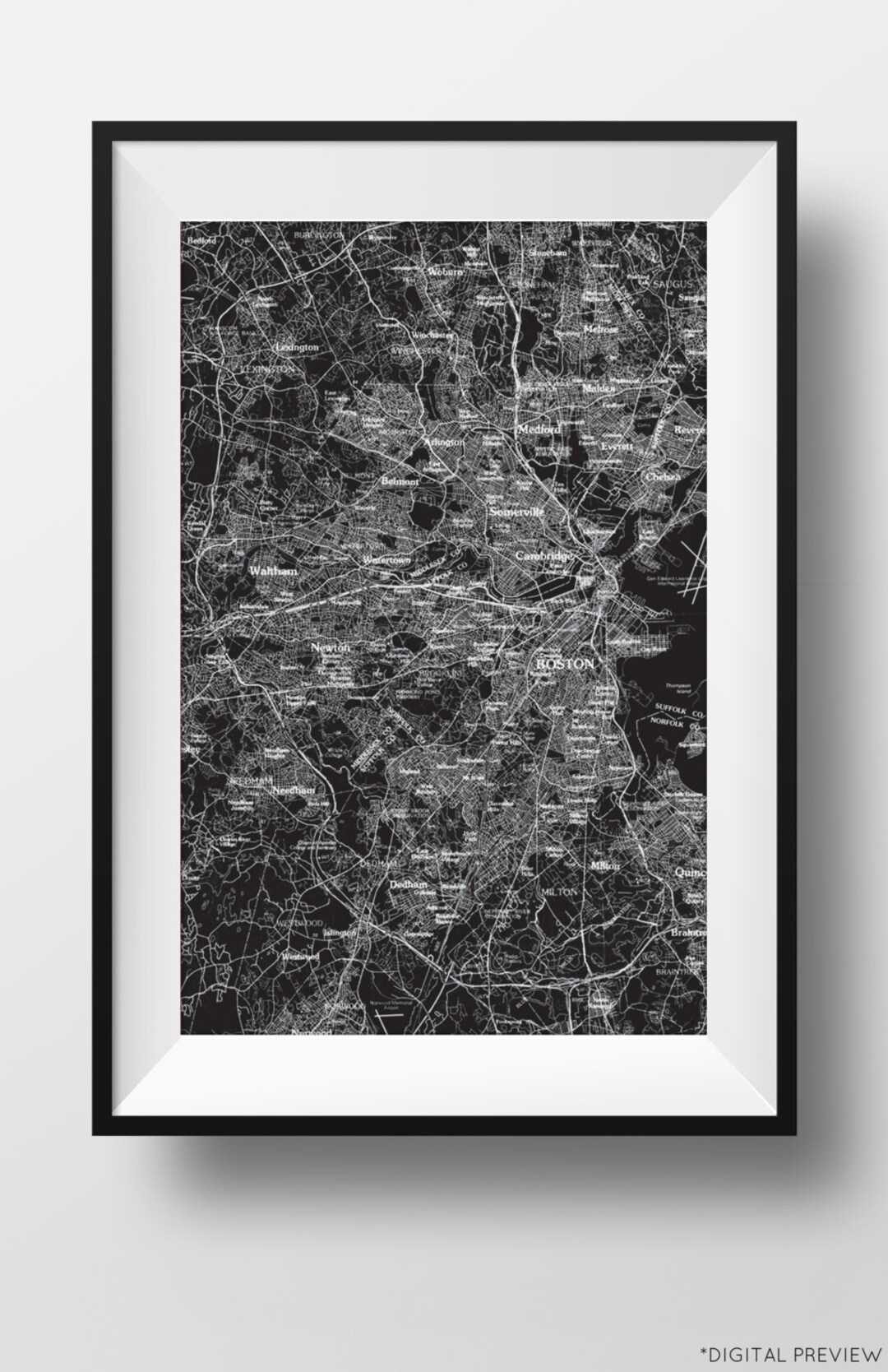 Boston, Massachusetts Map Retro Travel Art Poster Modern Home Decor ...