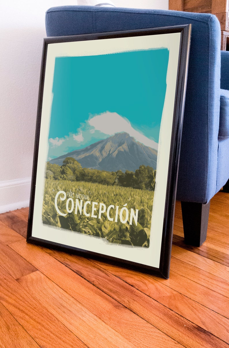 Concepcion Volcano Ometepe Nicaragua Retro Art Poster | Etsy