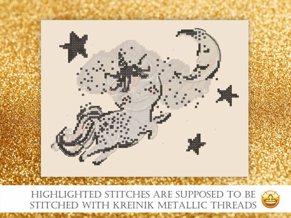 Cat Austronaut FREEBIE PDF cross stitch pattern instant download Kreinik sparkly pattern Sewing ...