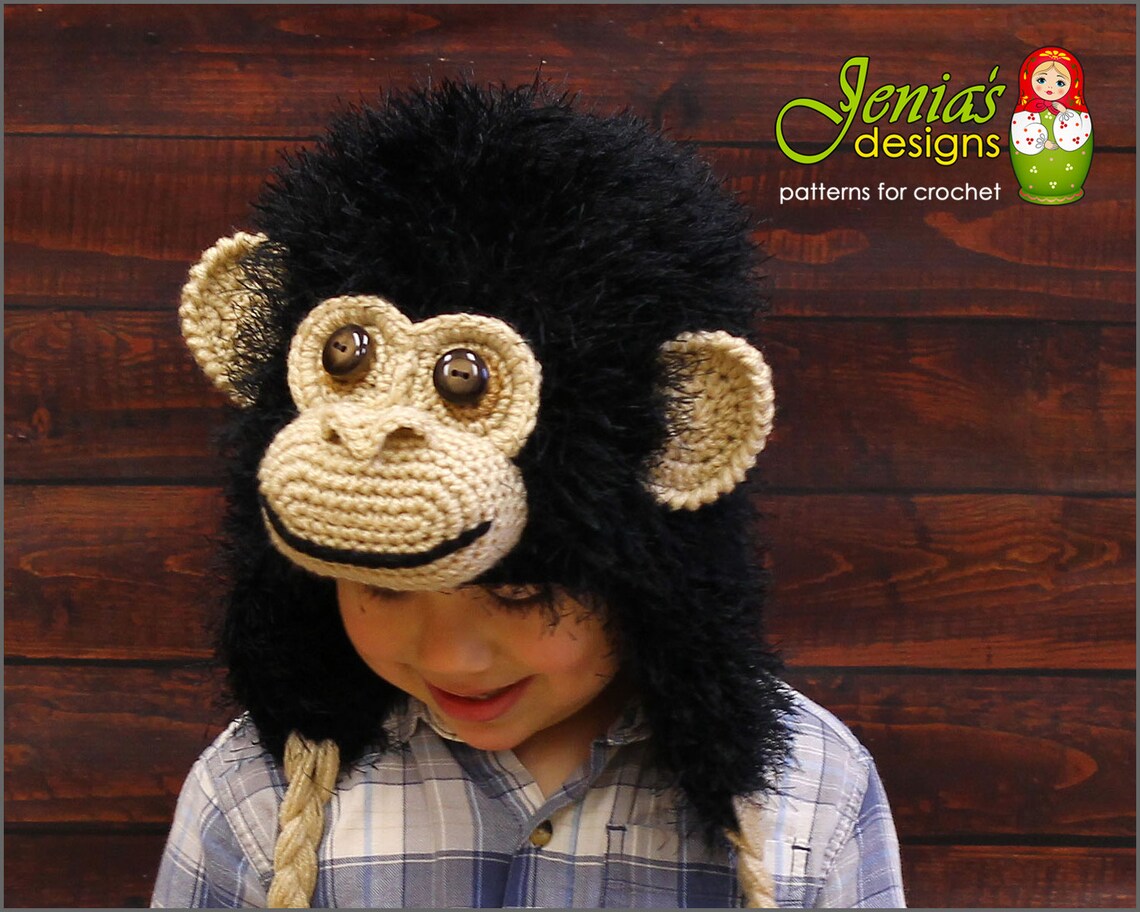 CROCHET PATTERN - Crochet Monkey/ape Hat, Chimpanzee Hat Pattern for ...