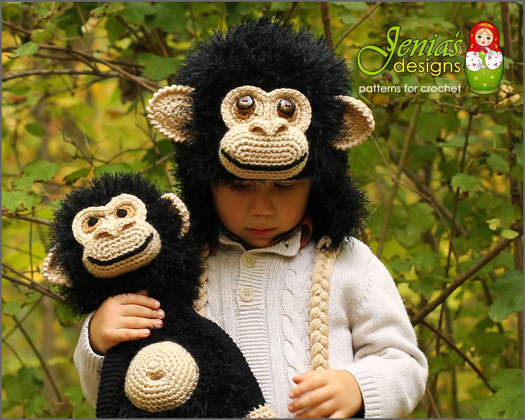 PATTERN SET - Crochet Chimpanzee, Monkey Amigurumi Stuffed Toy and Hat ...