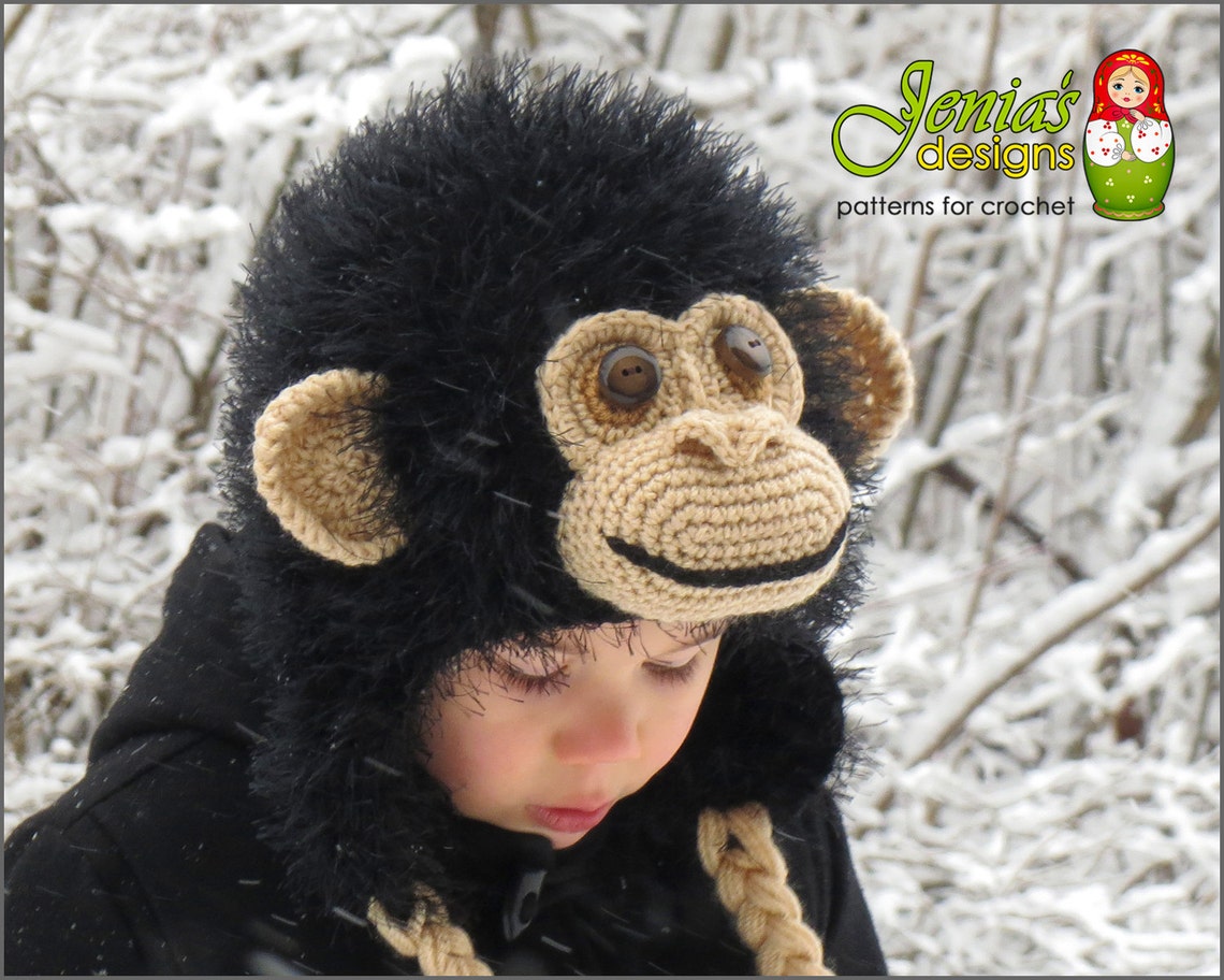 CROCHET PATTERN - Crochet Chimpanzee Hat, Monkey/ape Hat Pattern for ...