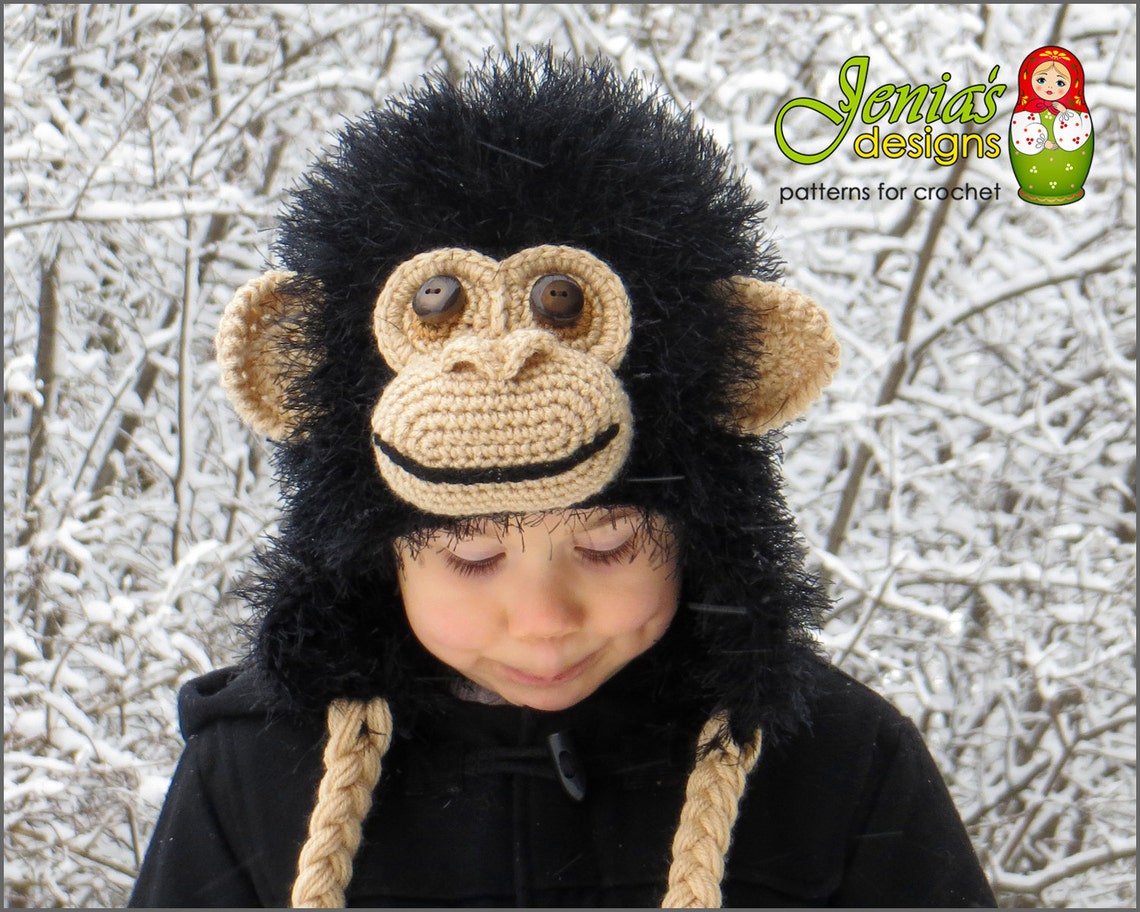 CROCHET PATTERN - Crochet Chimpanzee Hat, Monkey/ape Hat Pattern for ...