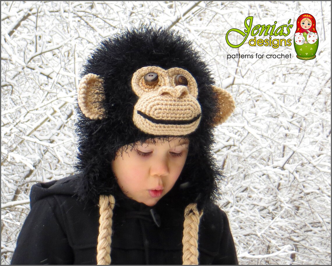 CROCHET PATTERN - Crochet Chimpanzee Hat, Monkey/ape Hat Pattern for ...