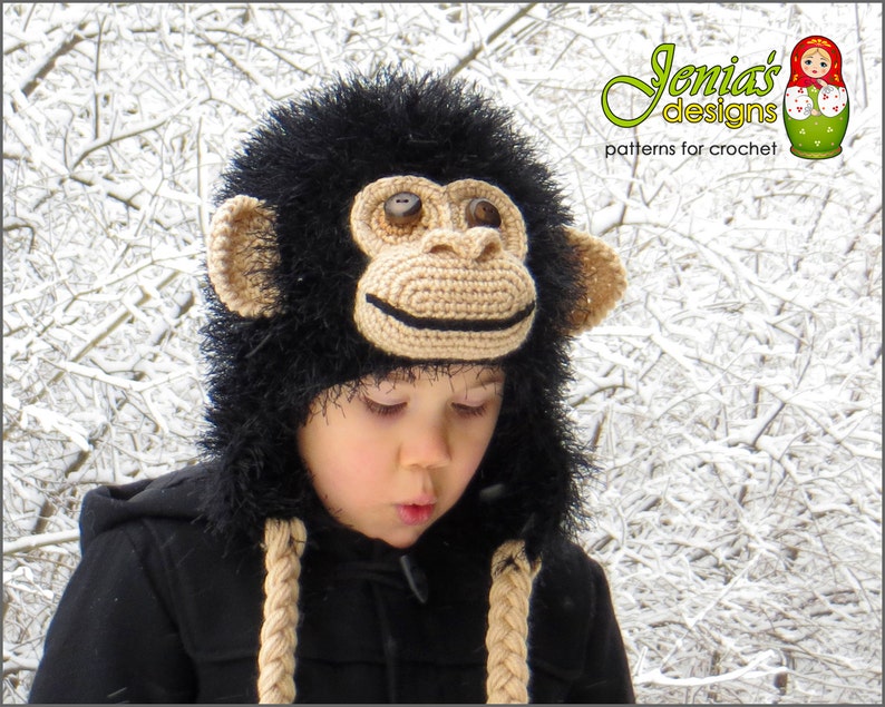 CROCHET PATTERN - Crochet Chimpanzee Hat, Monkey/ape Hat Pattern for ...
