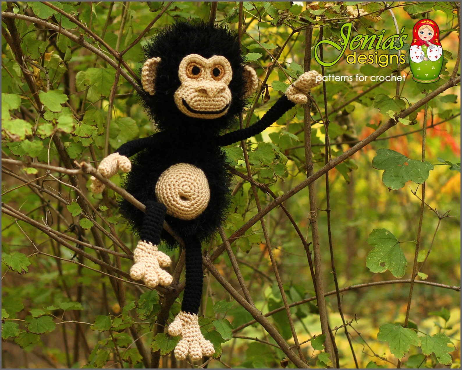 PATTERN SET - Crochet Chimpanzee, Monkey Amigurumi Stuffed Toy and Hat ...