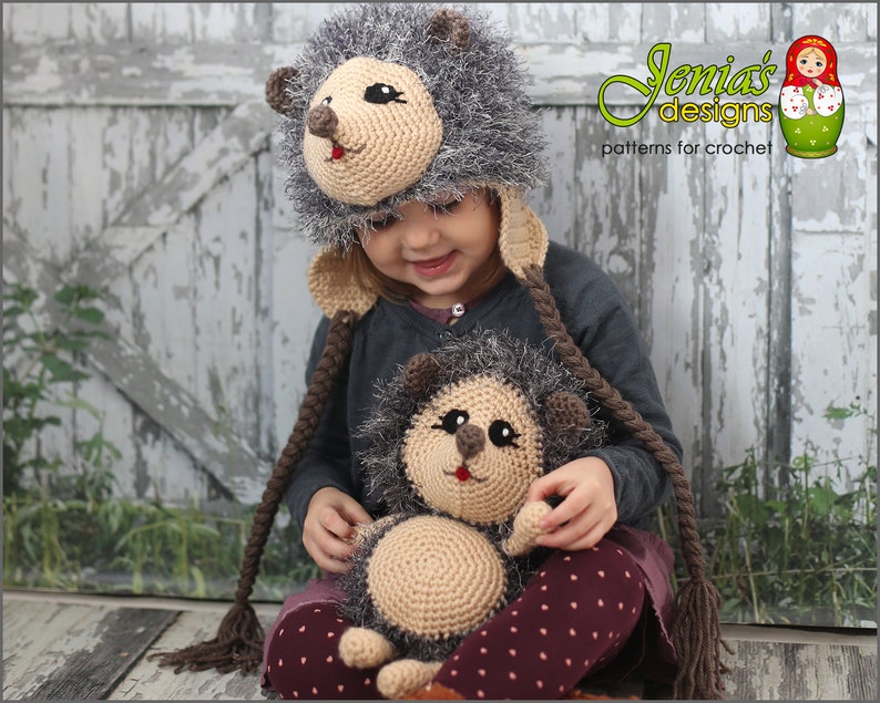 PATTERN SET - Crochet Hedgehog Animal Hat + Plush Amigurumi Animal Toy ...