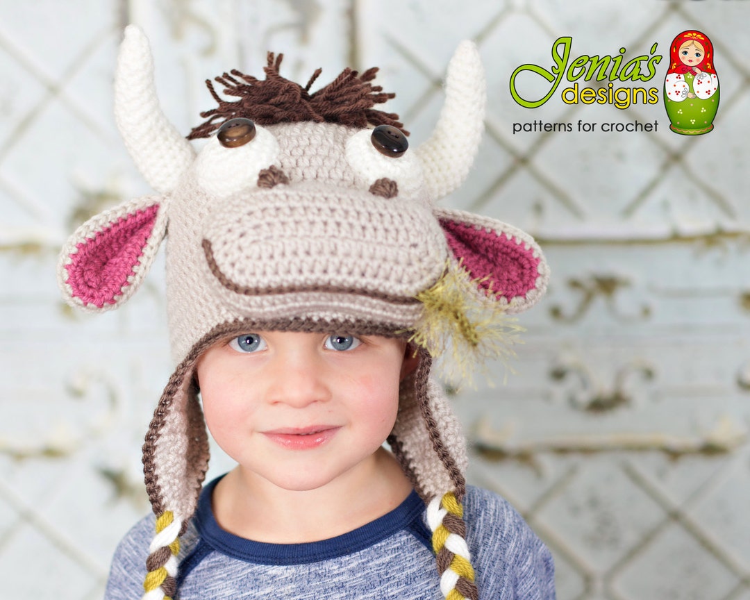 CROCHET PATTERN - Crochet Cow/bull Hat Pattern, Crochet Farm Animal Hat ...
