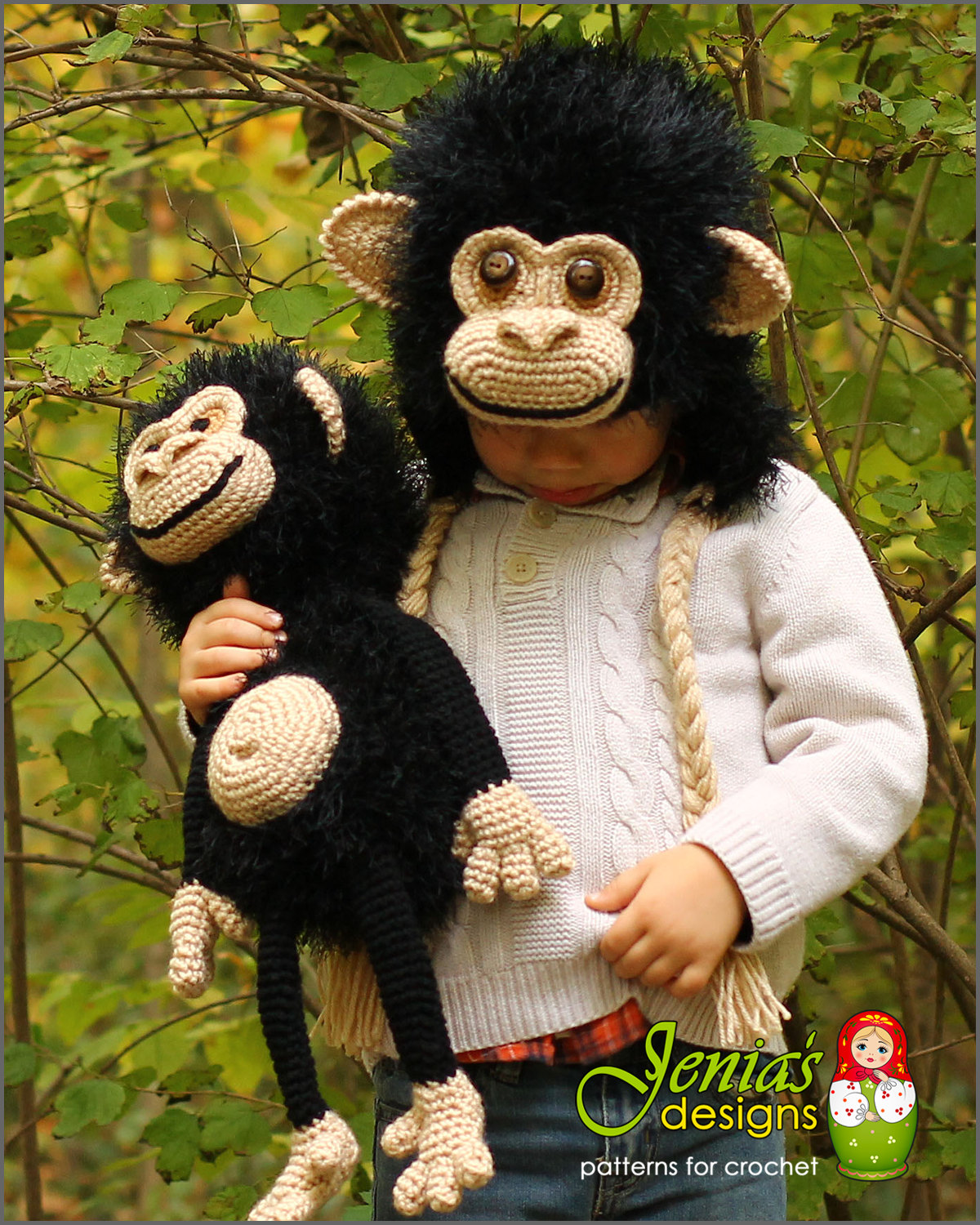 PATTERN SET - Crochet Chimpanzee, Monkey Amigurumi Stuffed Toy and Hat ...