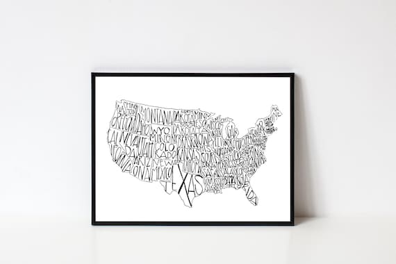 Hand lettered USA Word Art Print // 8x10 | Etsy