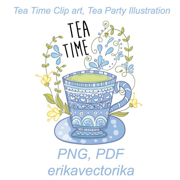 Cute Teacup Clipart,tea Party Illustration, Instant Download,digital ...