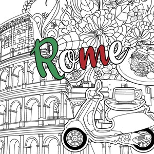 Rome Italy Coloring Page: Colosseum, Vespa, Espresso (PDF) - Etsy UK