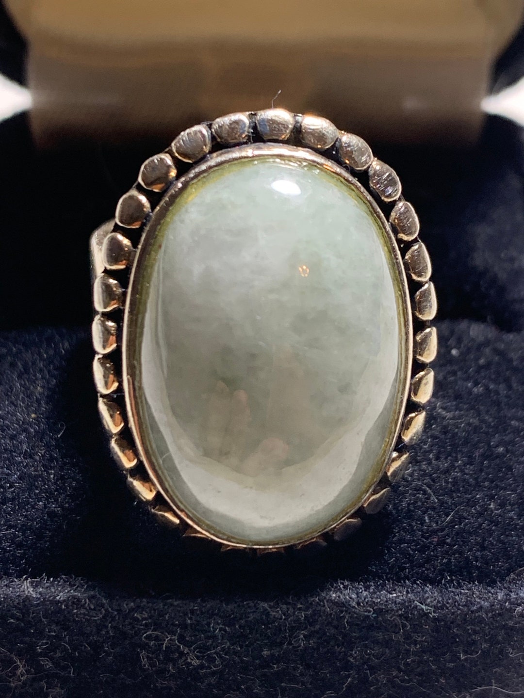 Vintage 925 Sterling Silver Oval Jade Center Ring Size 7.25 R180 - Etsy