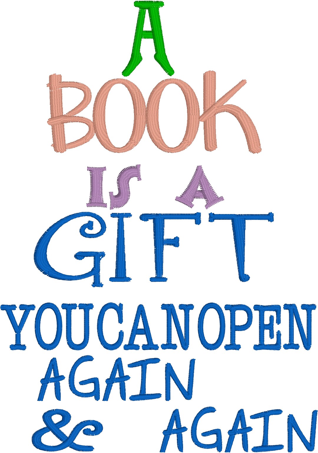 Pocket Pillow Embroidery File, A Book is a Gift That You Can Open Again ...