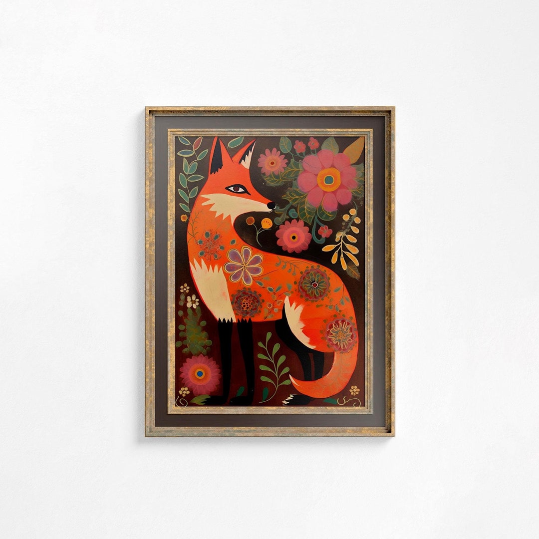 Cute Red Fox - Folk Art Fox Print - Fox Wall Art - Spirit Poster - Fox ...