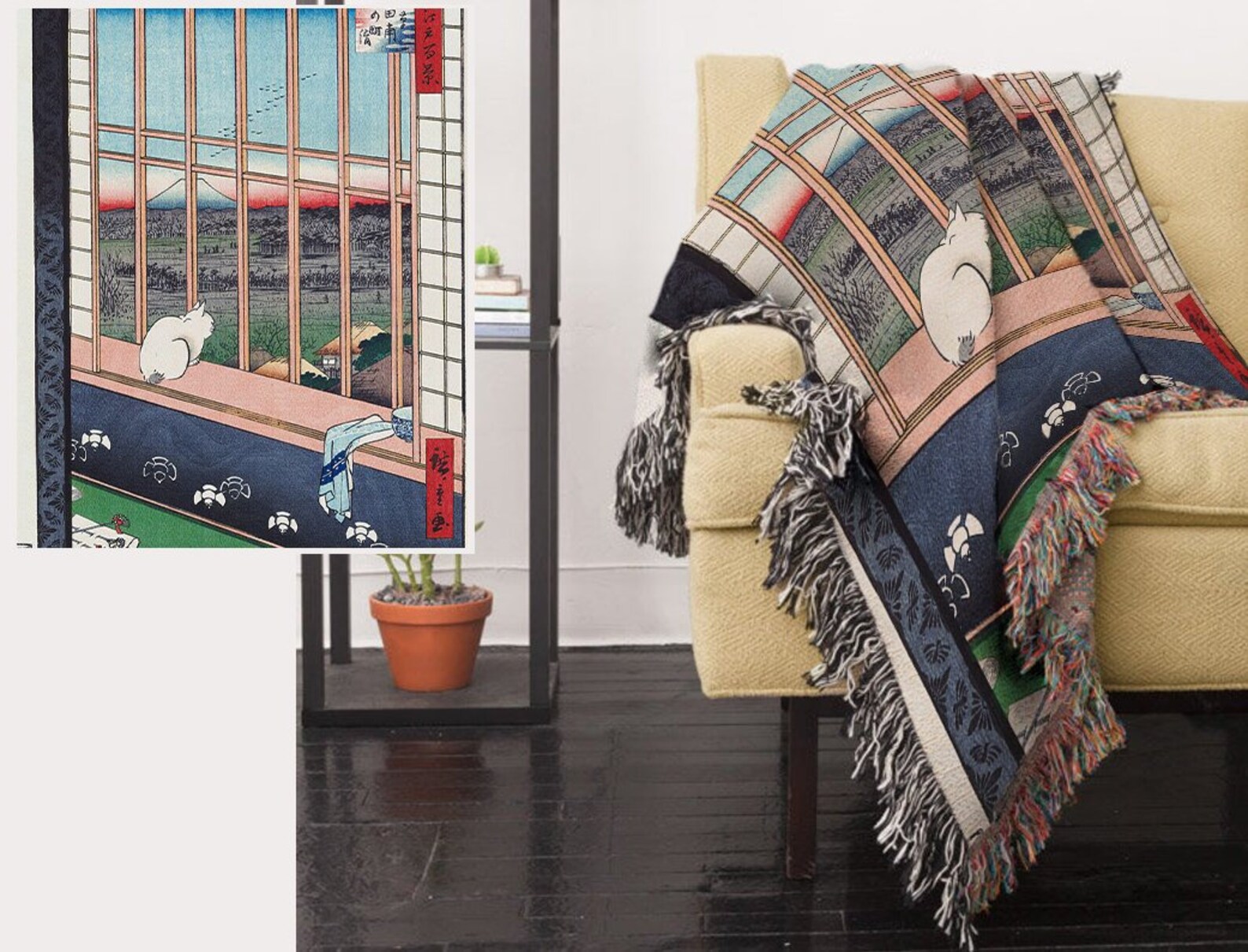 Jacquard Woven Woven CAT Tapestry or Throw Cat at the Window Vintage ...