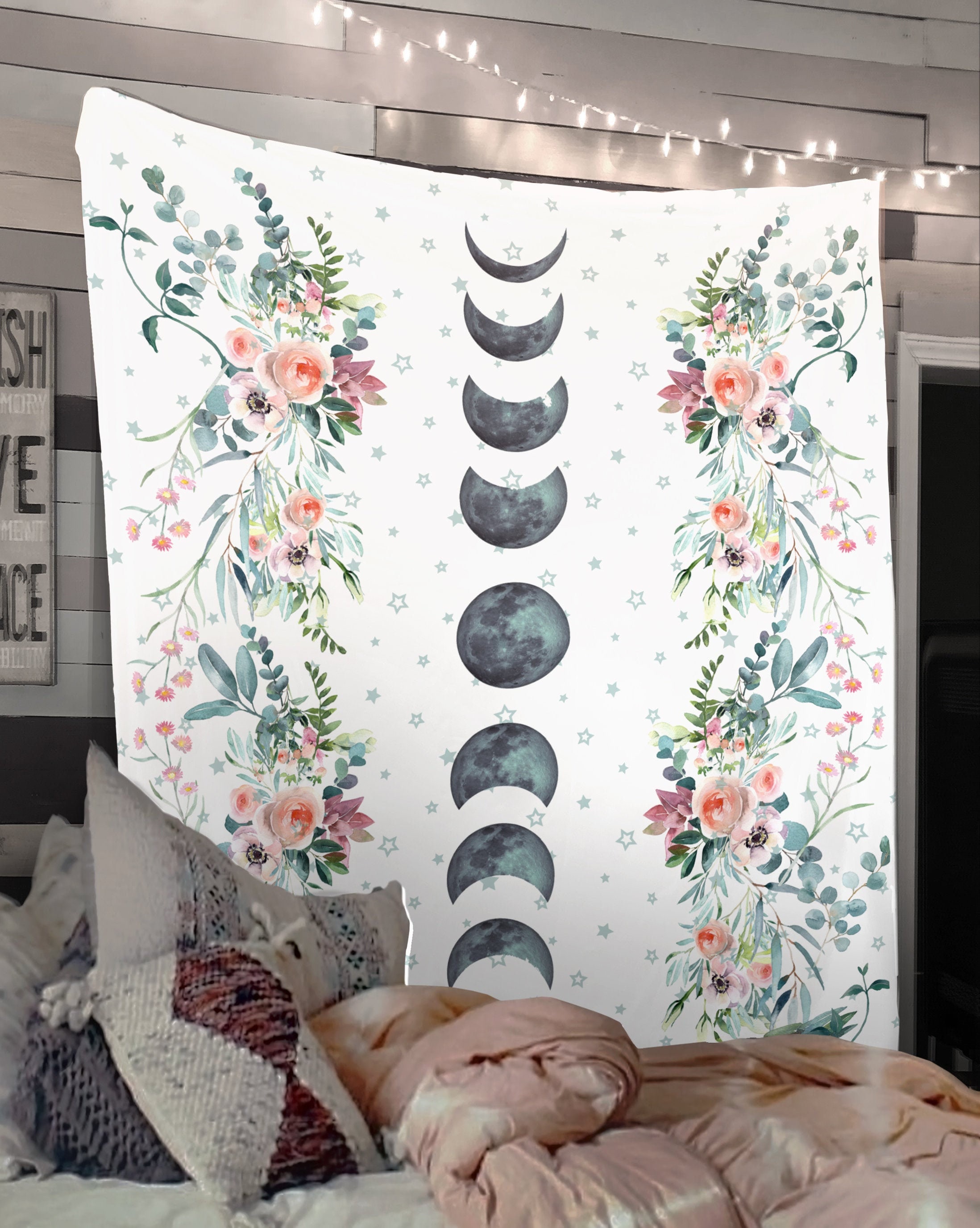 Blue Moon Phases Tapestry Floral Alchemy Gothic Meditation - Etsy
