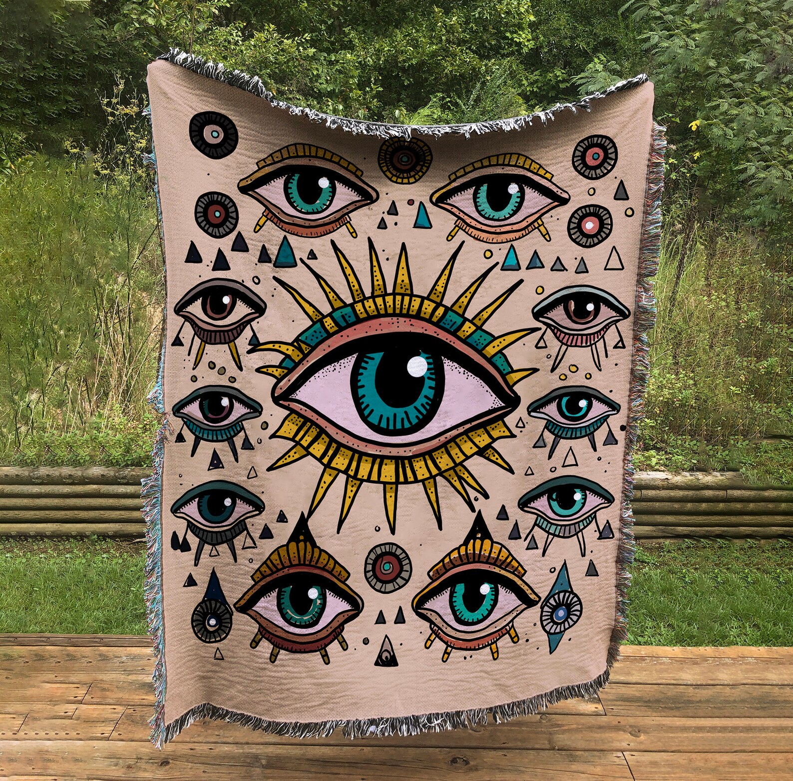 All Seeing Eyes Woven Blanket - Evil Eye Cotton Eye Pattern Woven ...