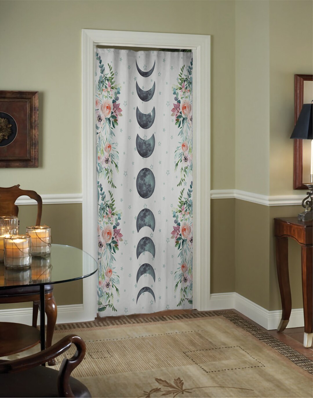 Peach and Blue Moon Phases Curtain Door Panel Curtains Moon Alchemy ...