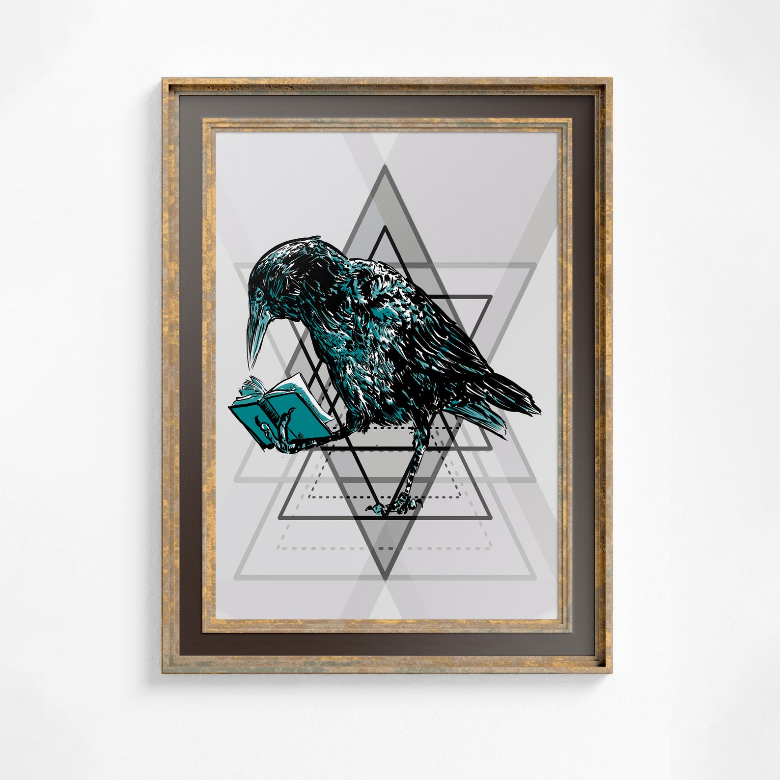 Raven Print - Crow Spirit Poster - Raven Reading a Book for Bird Lovers ...