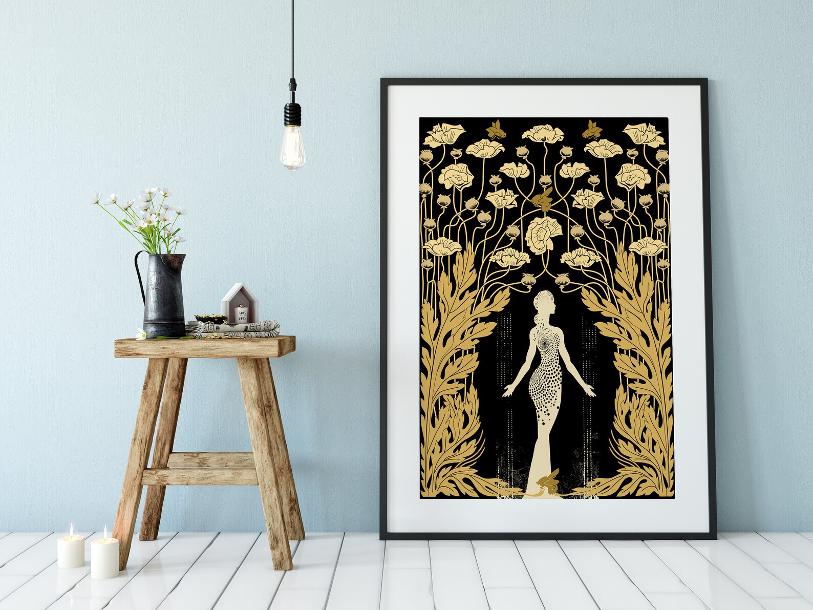 Demeter Goddess Art Nouveau Poster: Black and Gold Bohemian Print - Etsy