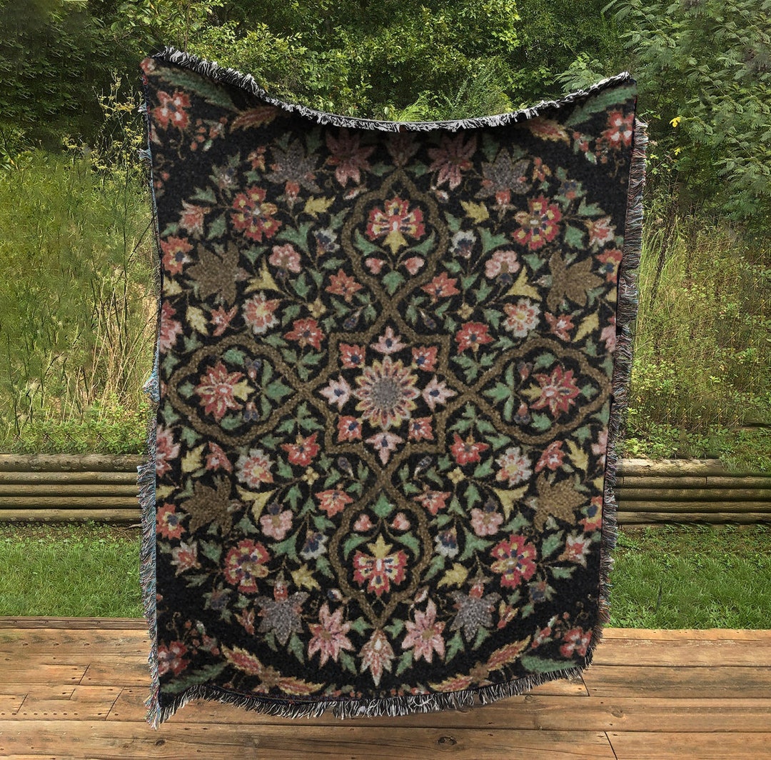 Vintage Bohemian Cotton Throw Blanket: Indian Embroidery, Black Cloth ...