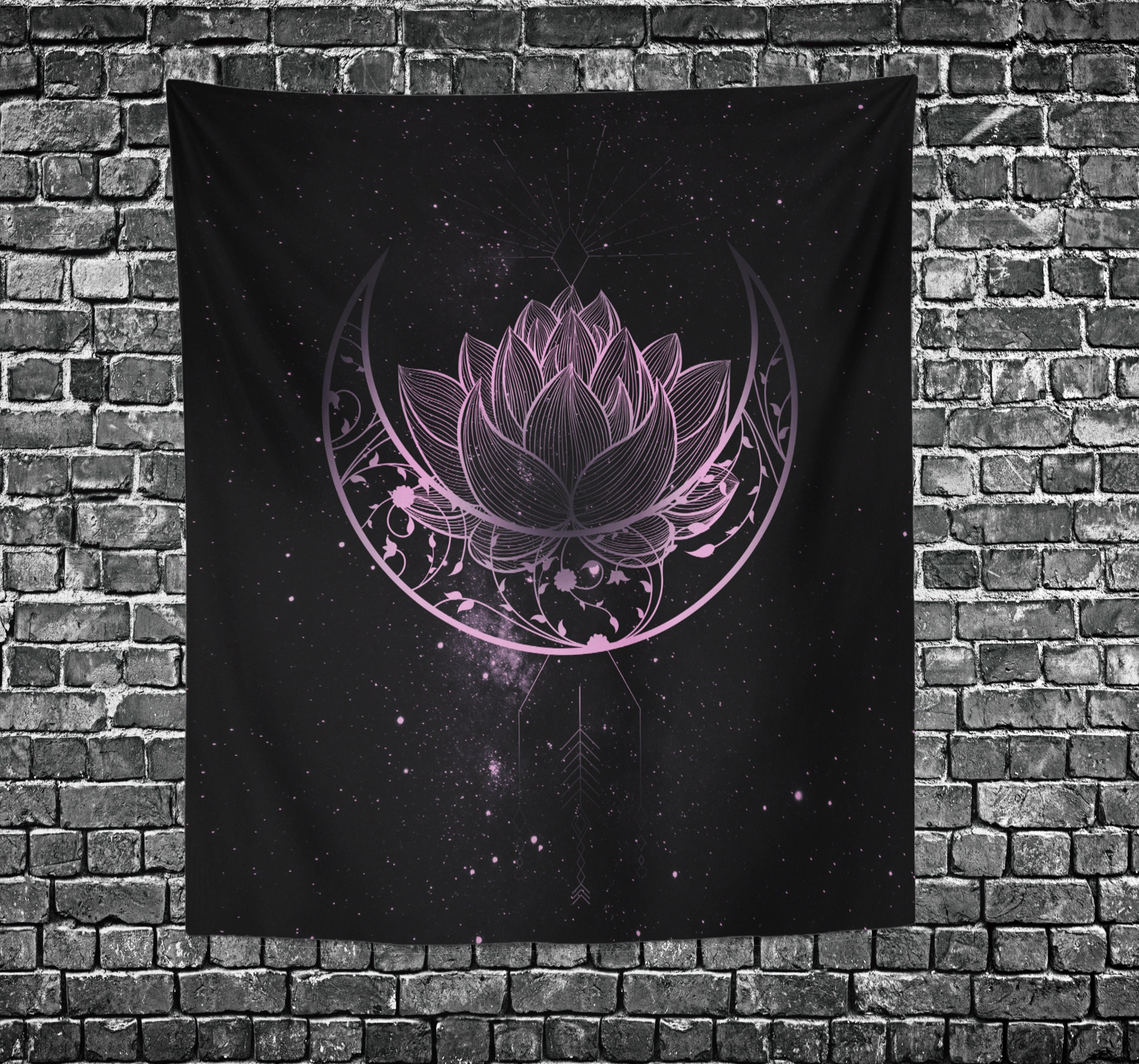 PINK Moon Wall Hanging Lotus Moon Gothic Tapestry Black - Etsy