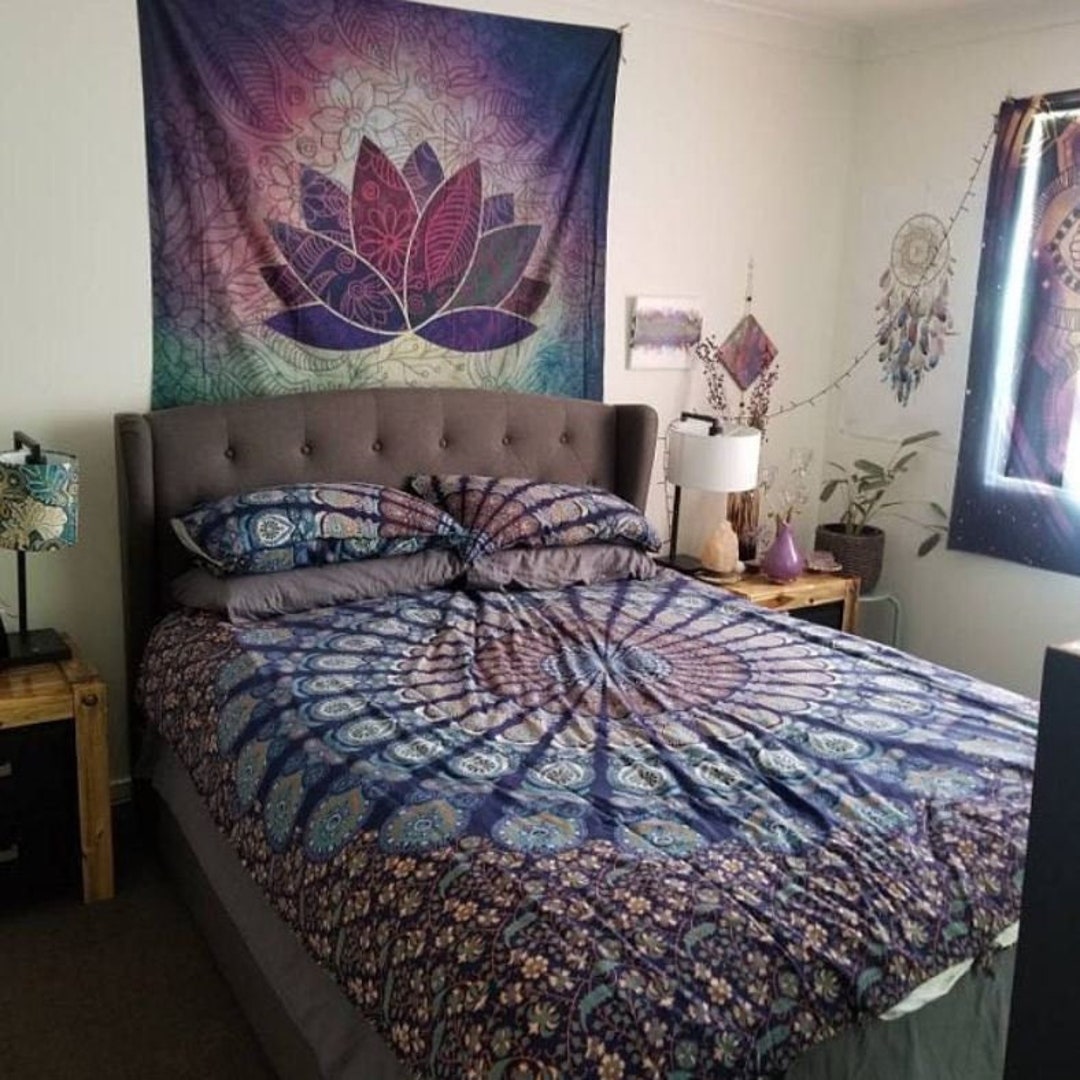 Lotus Tapestry Wall Hanging Chakra Bohemian Decor Neutral Colors - Etsy