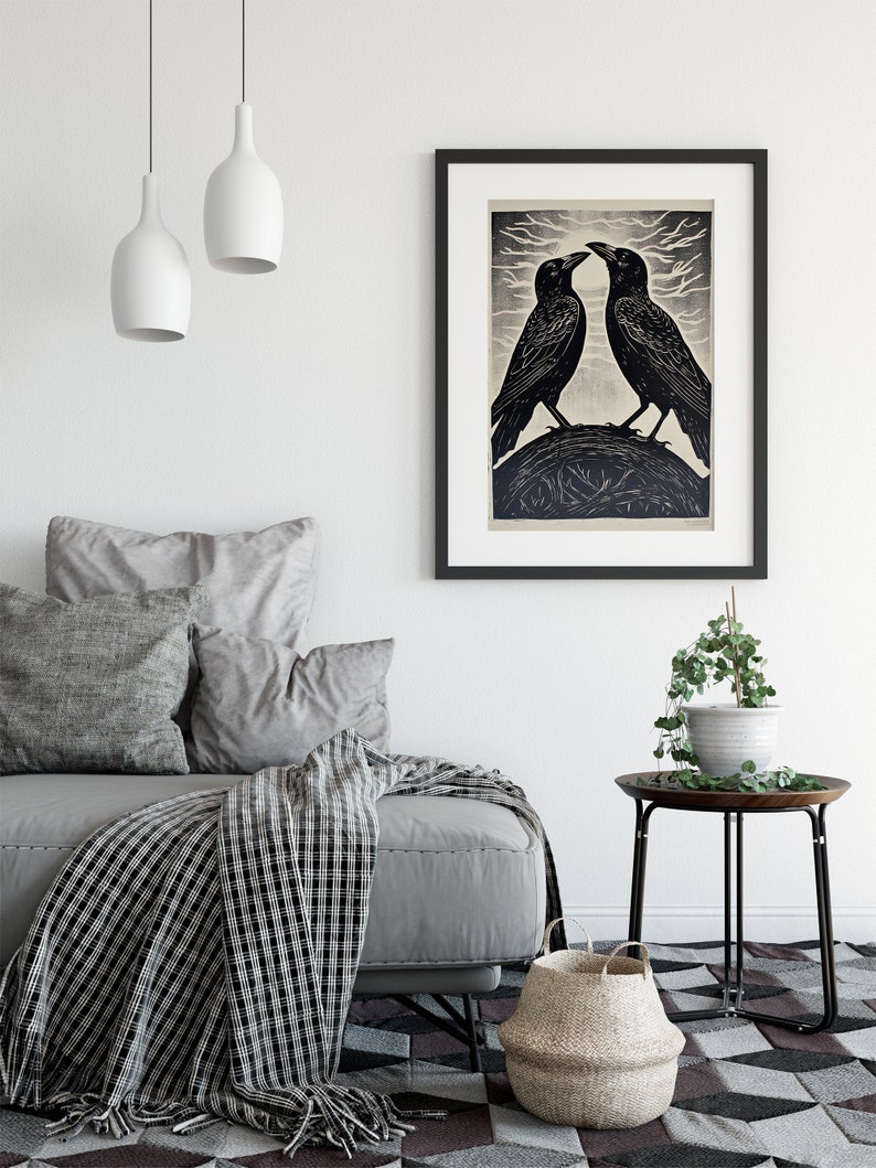 Raven Print - Crow Spirit Poster - Ravens and Sun - Etsy