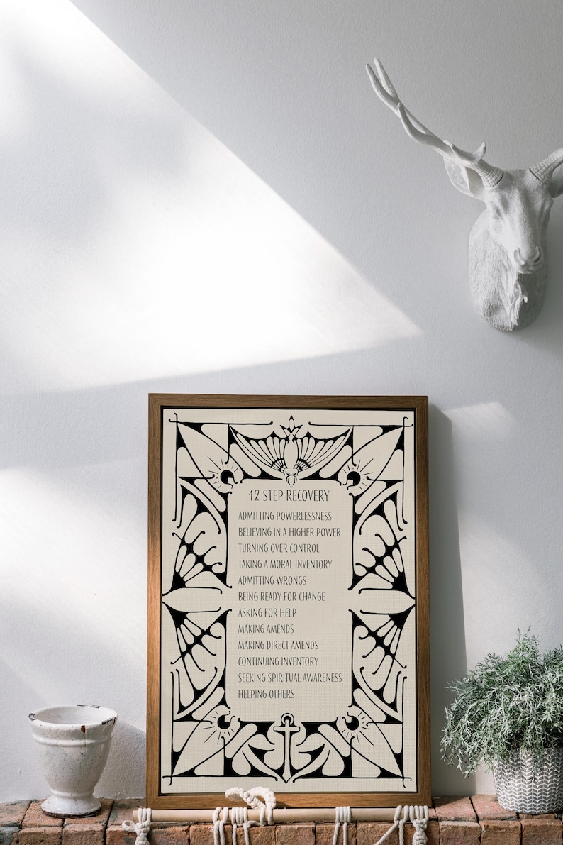 12 Steps Recovery Print - Inspirational - Vintage Art Print - Sobriety ...