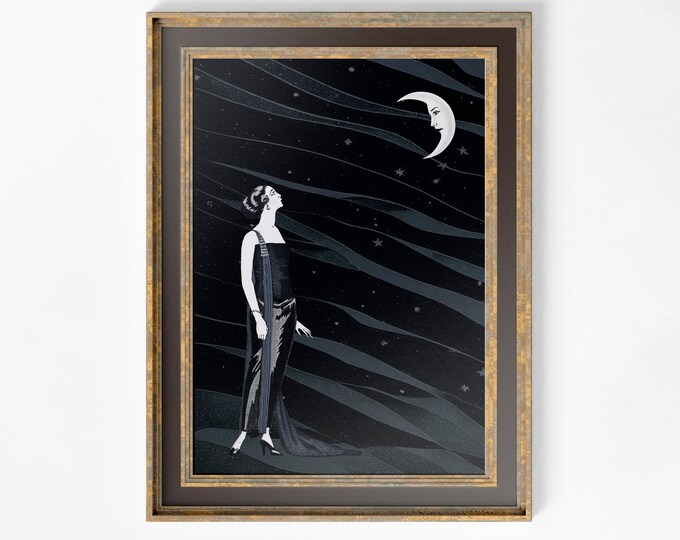 Art Nouveau Celestial Moonlit Bathing Lady Poster - Etsy
