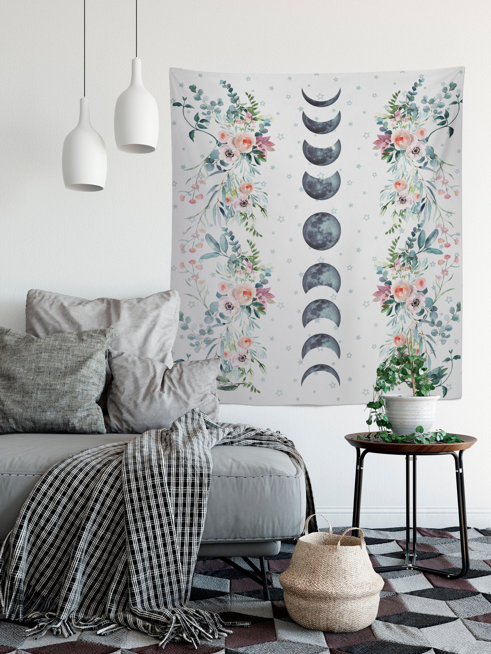 Blue Moon Phases Tapestry Floral Alchemy Gothic Meditation - Etsy