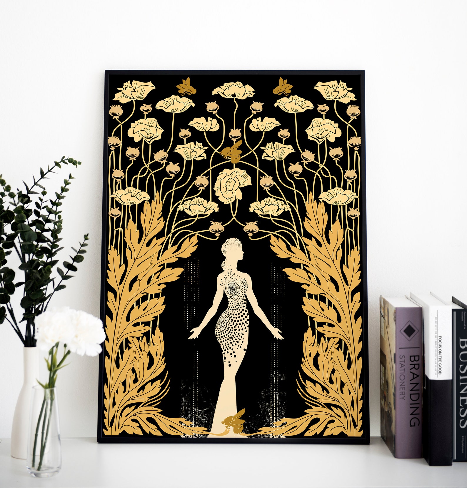Demeter Goddess Art Nouveau Poster: Black and Gold Bohemian Print - Etsy