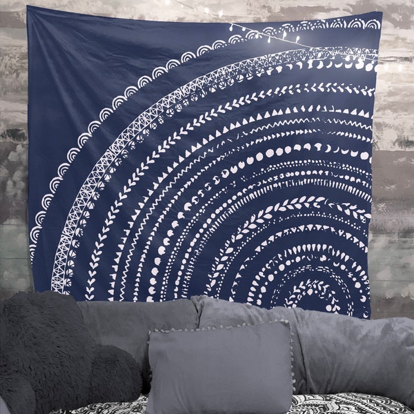 Navy Blue and White Tapestry - Etsy