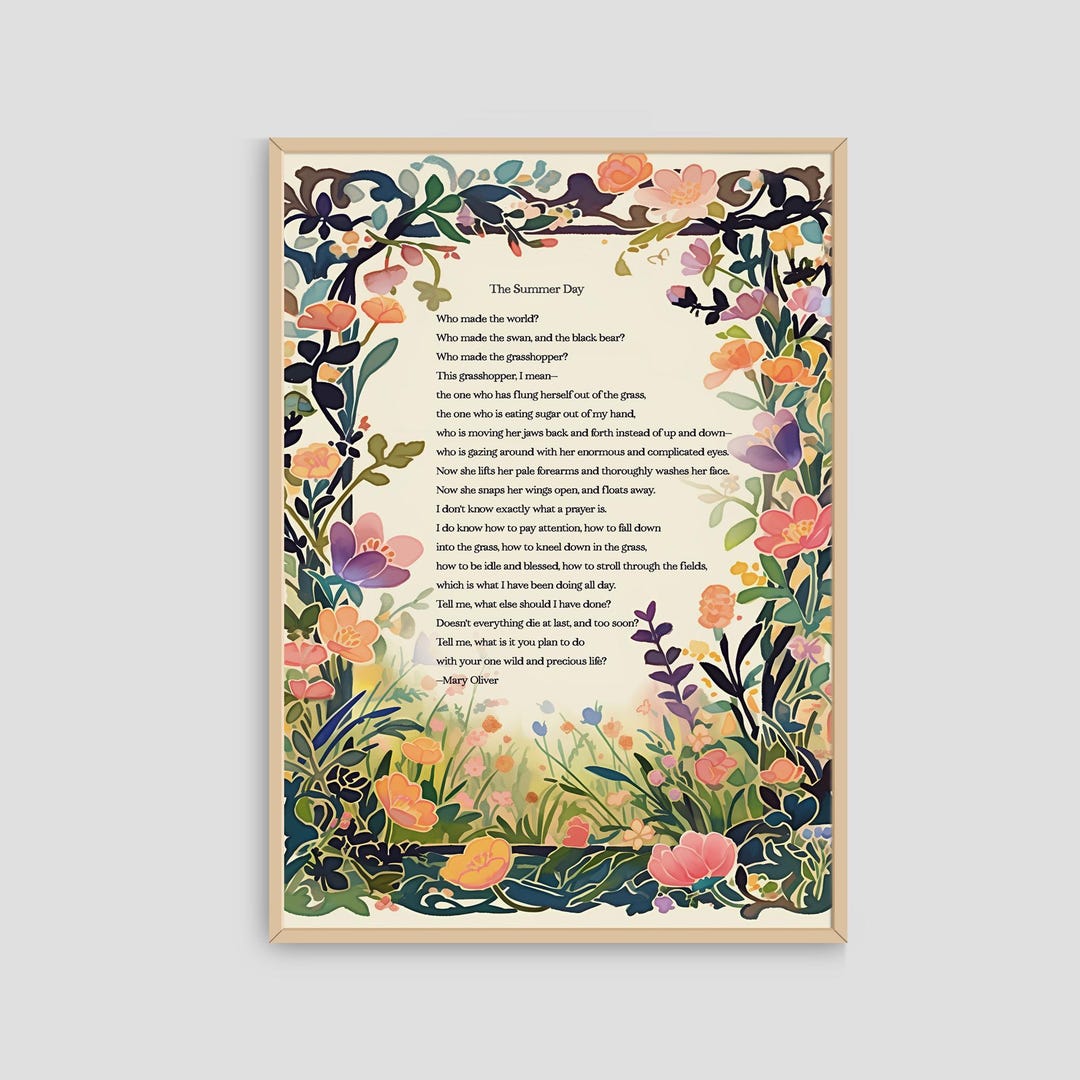 Poem Print Mary Oliver the Summer Day Vintage Art Poetry Print - Etsy UK