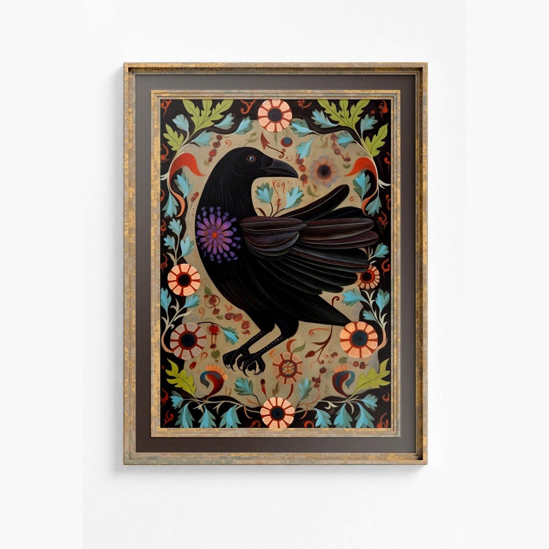 Folk Art Crow Print - Raven Wall Art - Crow Spirit Poster - Ravens and ...