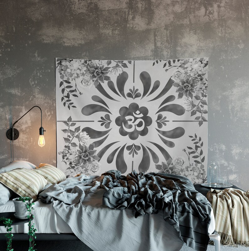 Ohm Mandala Wall Tapestry Black White Colors Yoga Ohm Symbol - Etsy