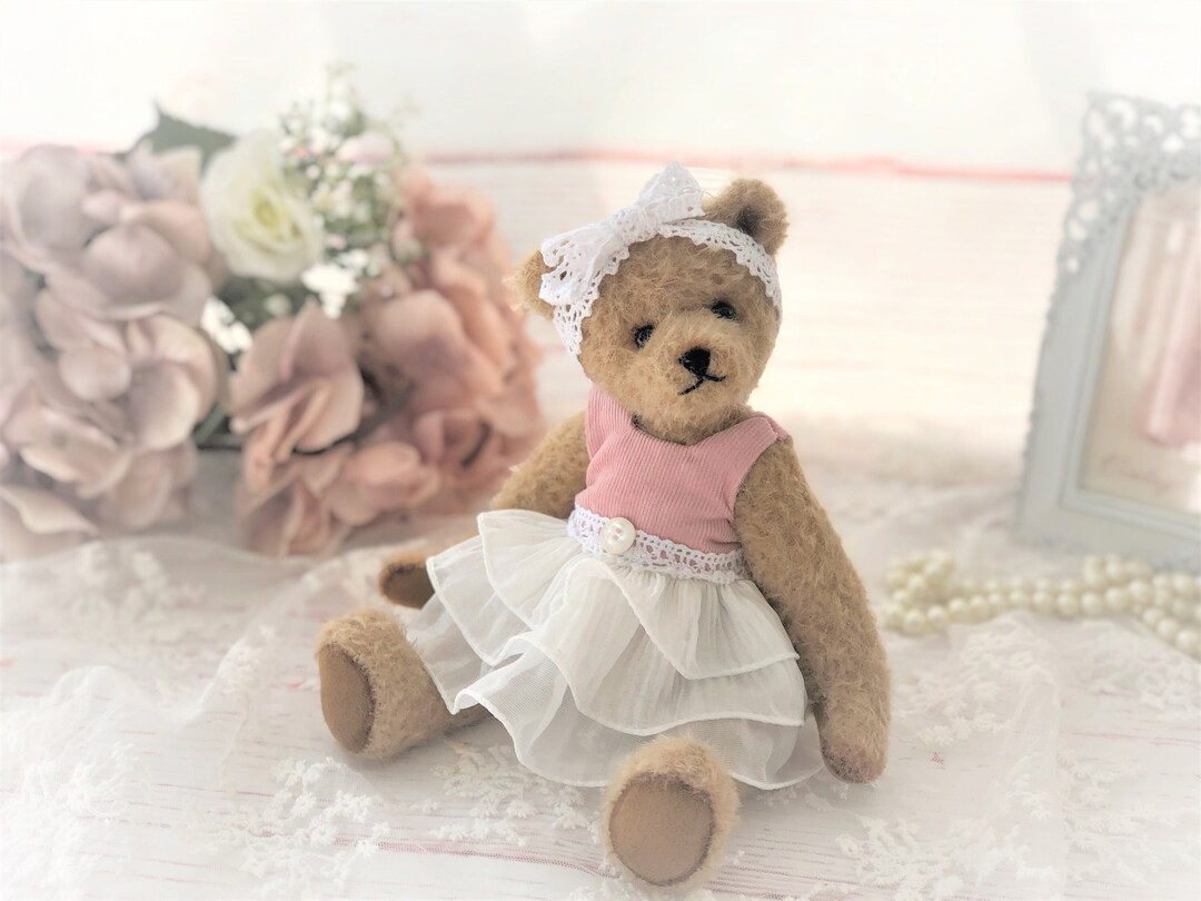 Miniature Jointed Teddy Bear - "grace" - With Hand Made Dress and Hand ...