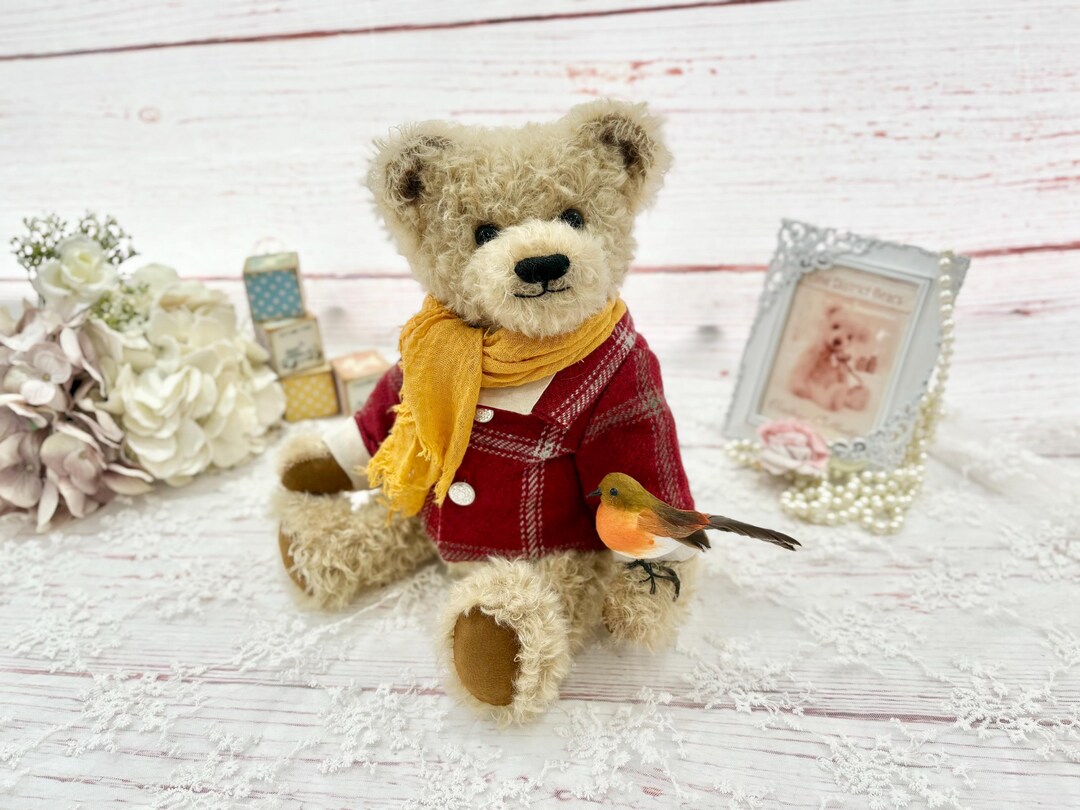 Handmade Mohair Teddy Bear: "isaac" With Tartan Coat and Robin - Etsy