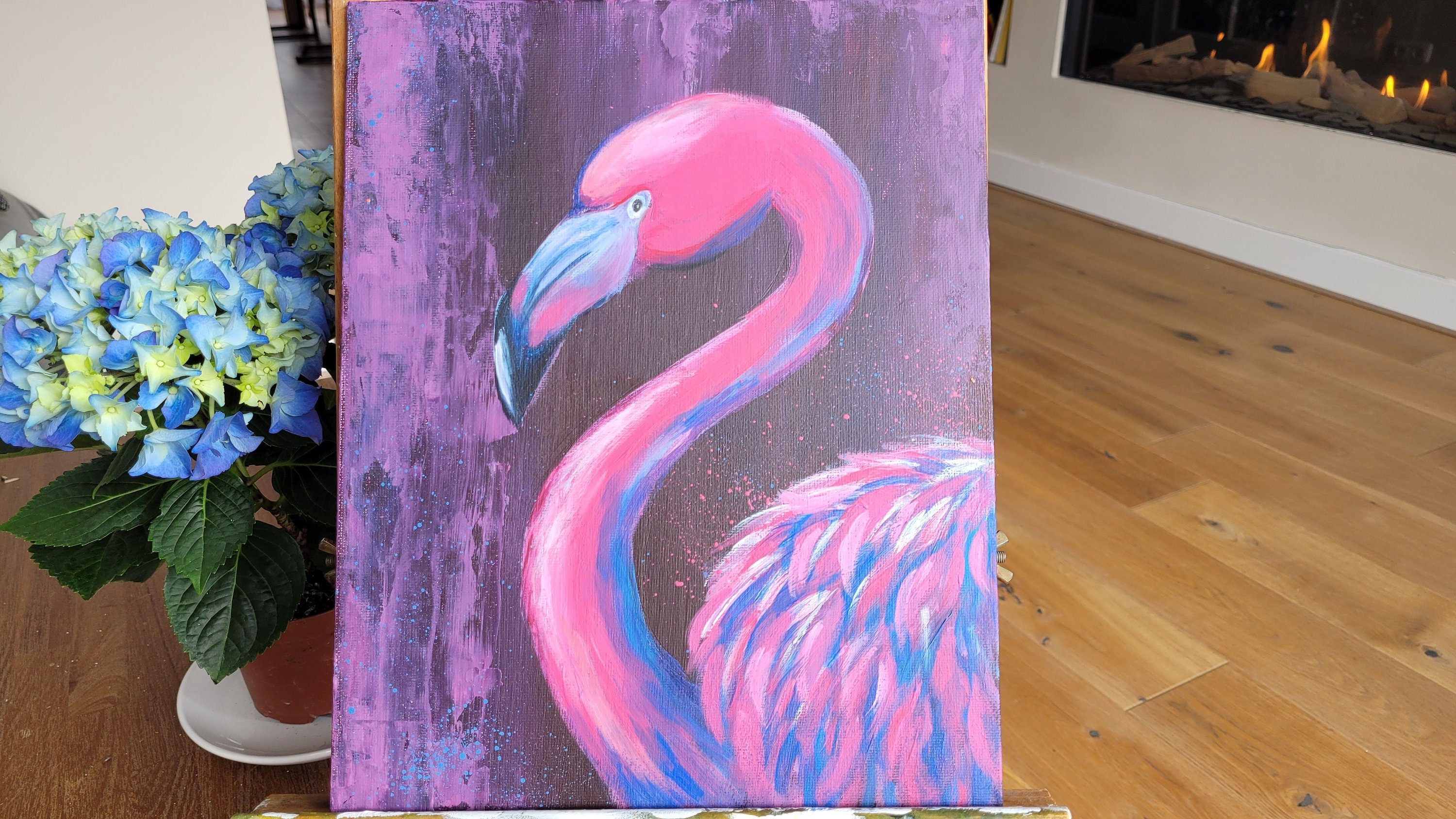 Original Flamingo Painting: Handmade Acrylic Canvas Artwork (11.8 X 9. ...