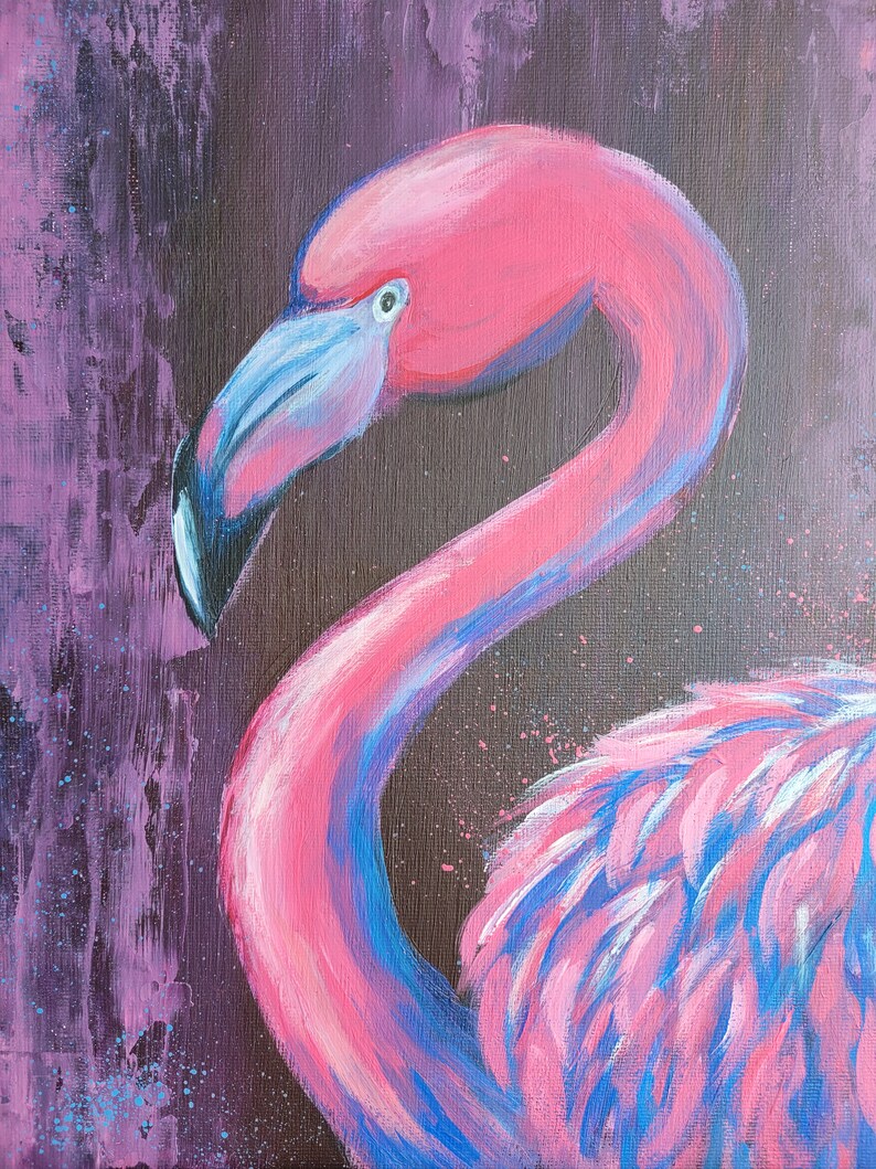 Original Flamingo Painting: Handmade Acrylic Canvas Artwork (11.8 X 9. ...