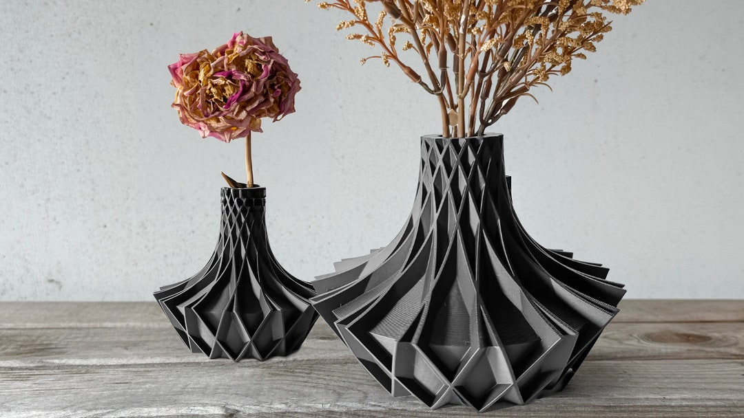 Sleek Black Modern Vase Sharp Edges Design for Dried Flowers ...