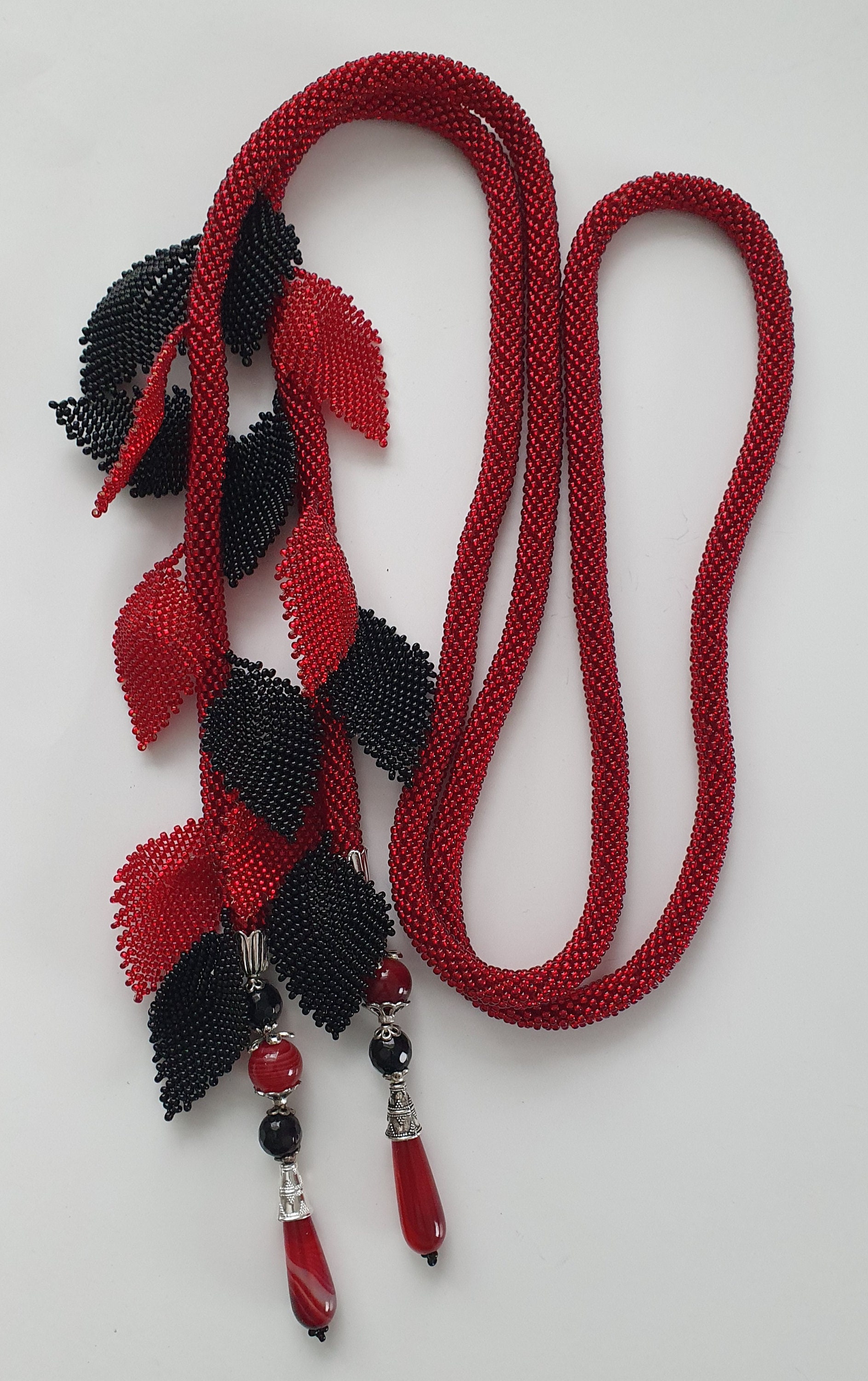Red Lariat, Crochet Lariat, Beadwork Necklace, Handcraft Jewelry - Etsy