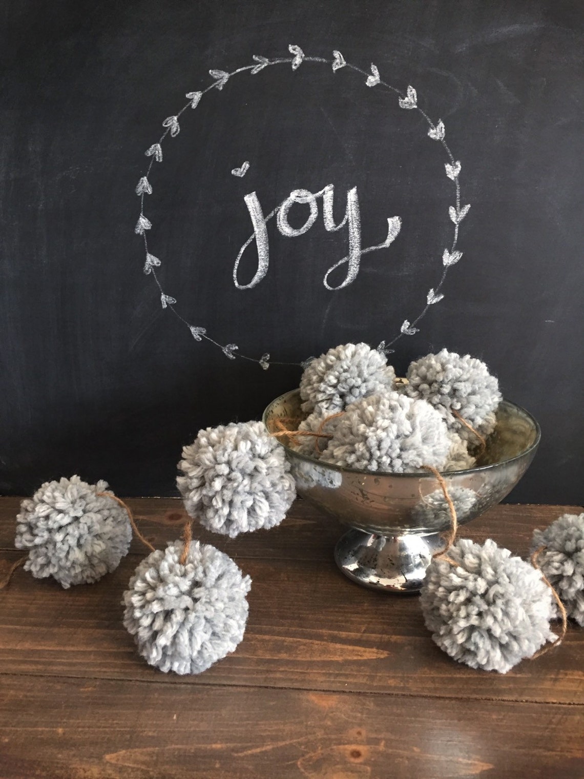 Gray Pom Pom Garland Pom Poms Chunky Yarn Birthday Garland | Etsy