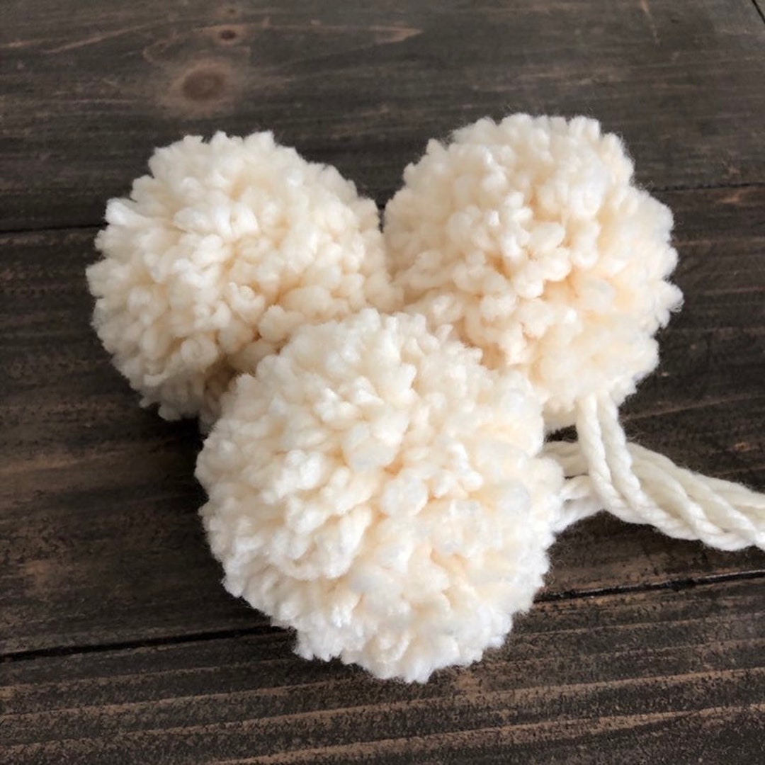 Set of Three Cream Chunky Yarn Pom Poms, Hat Topper, Party Decor, Gift ...