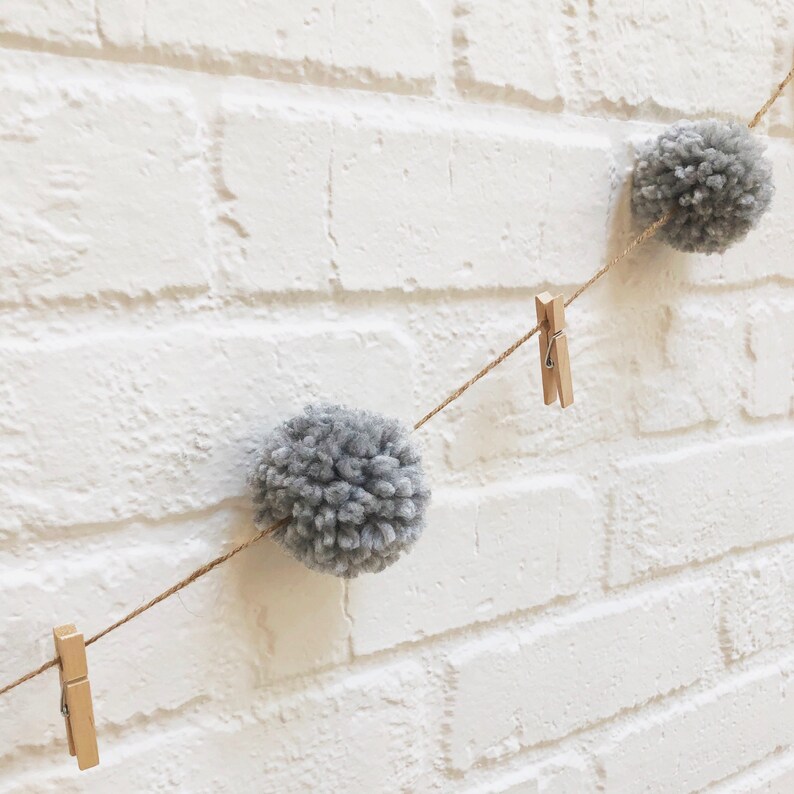 Light Gray Pom Pom Photo Garland Christmas Card Display | Etsy
