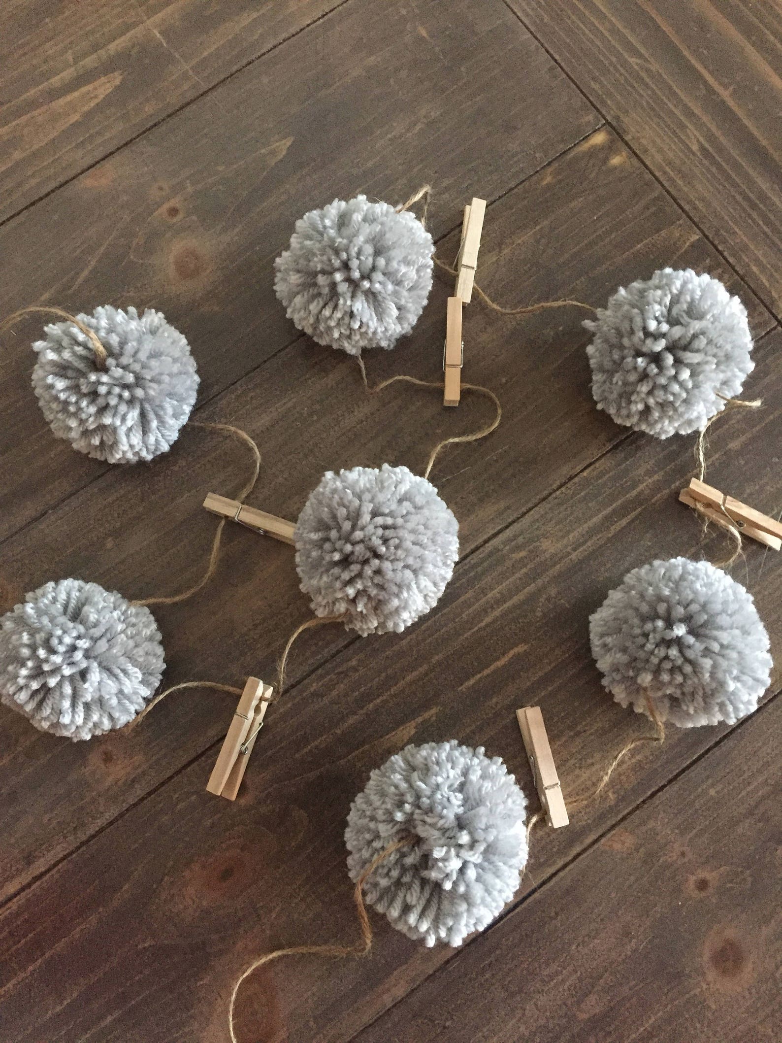 Light Gray Pom Pom Photo Garland Christmas Card Display | Etsy