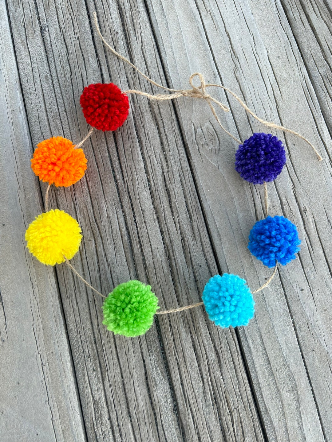 Mini Rainbow Colored Pom Pom Garland, Rainbow, Home Decoration, America ...