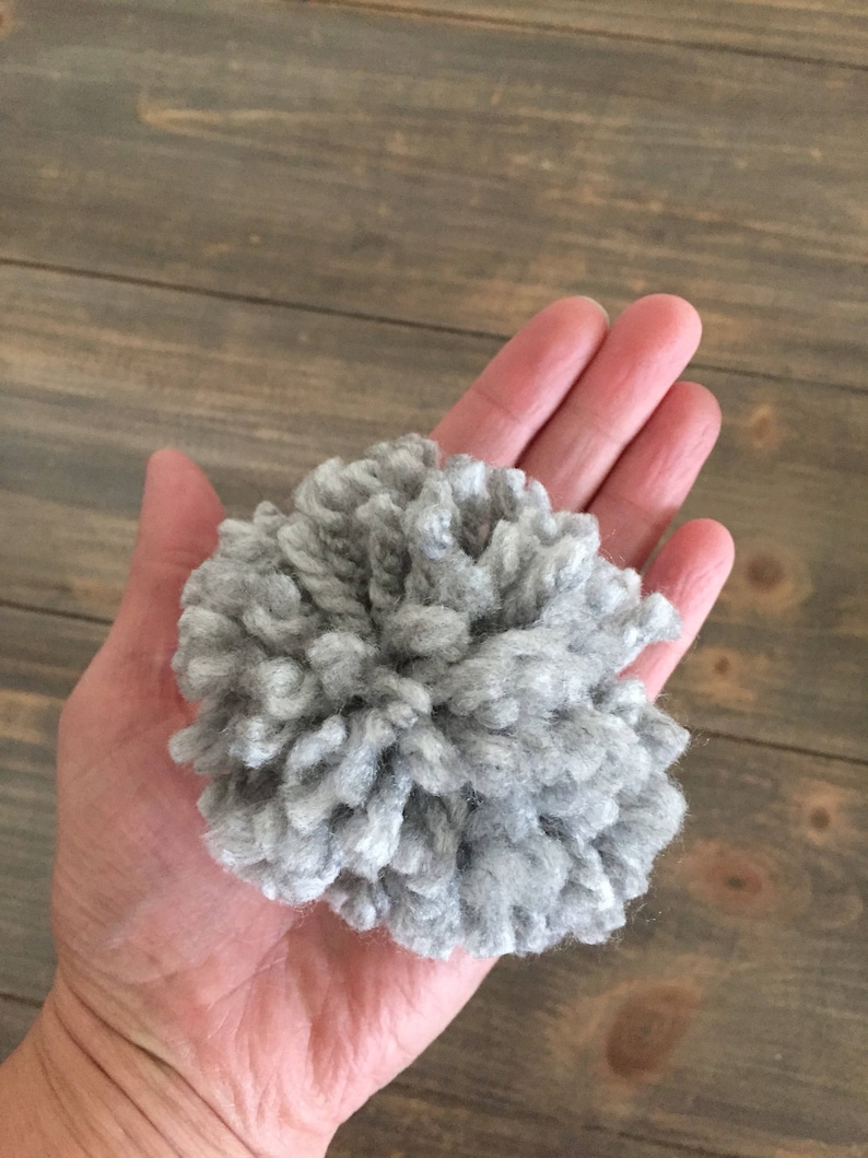 Set of Three Light Gray Chunky Yarn Pom Poms Hat Topper | Etsy