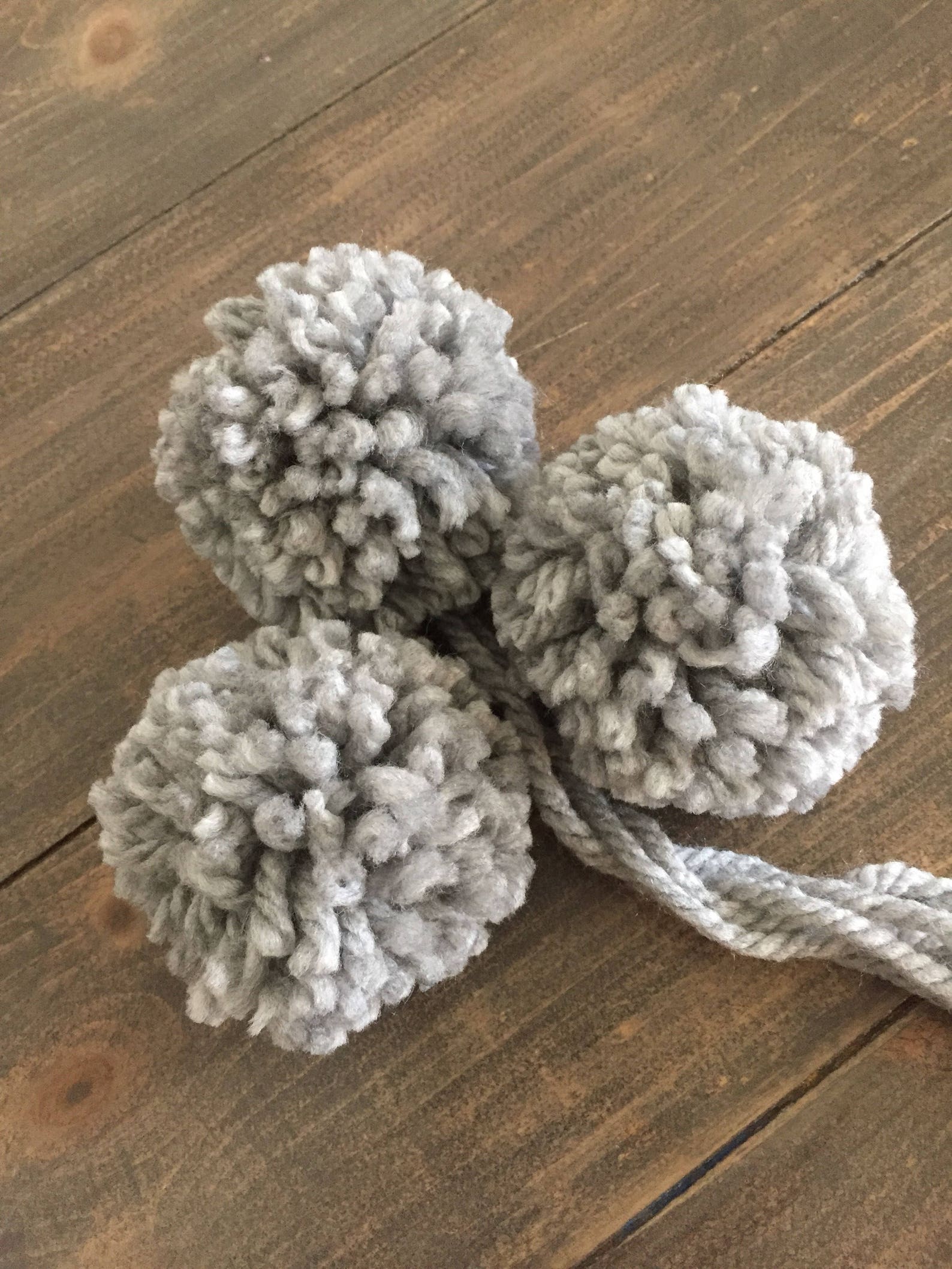 Set of Three Light Gray Chunky Yarn Pom Poms Hat Topper - Etsy